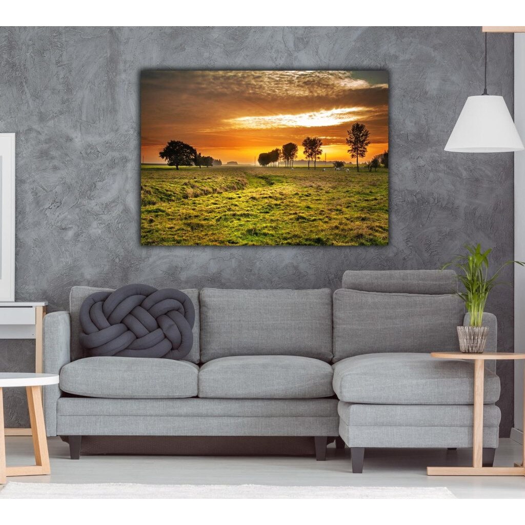 Tablou Canvas Premium, Campie De Toamna, Rama Lemn Masiv, 100 x 150 cm ...