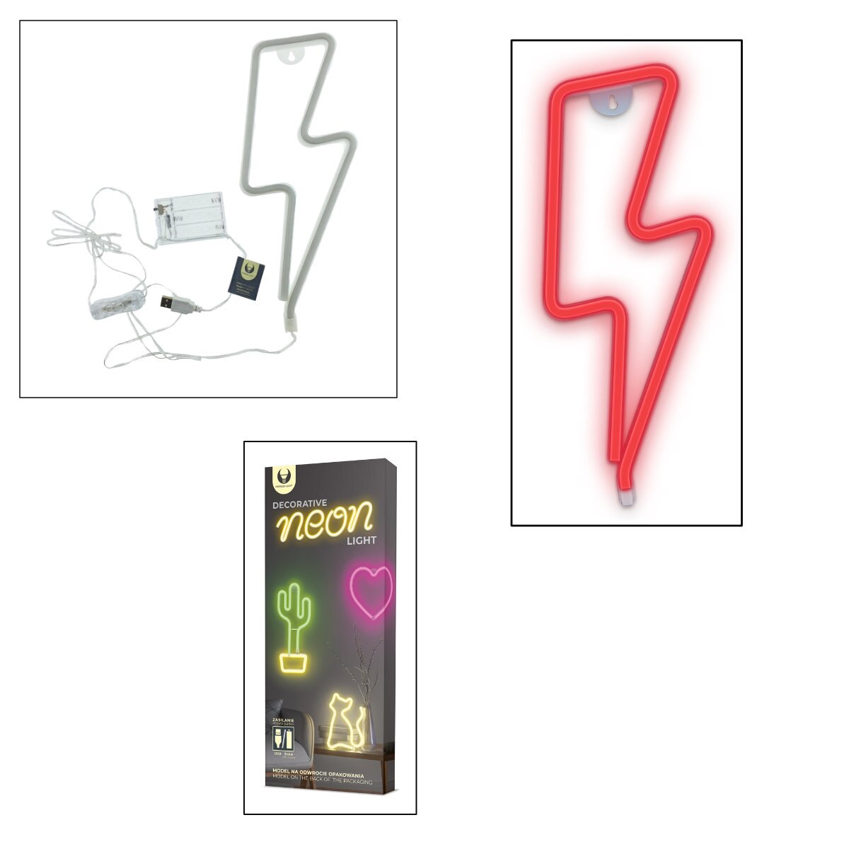 Lampa decorativa LED tip Neon, 34 x 14 cm, model Fulger, Forever Light ...