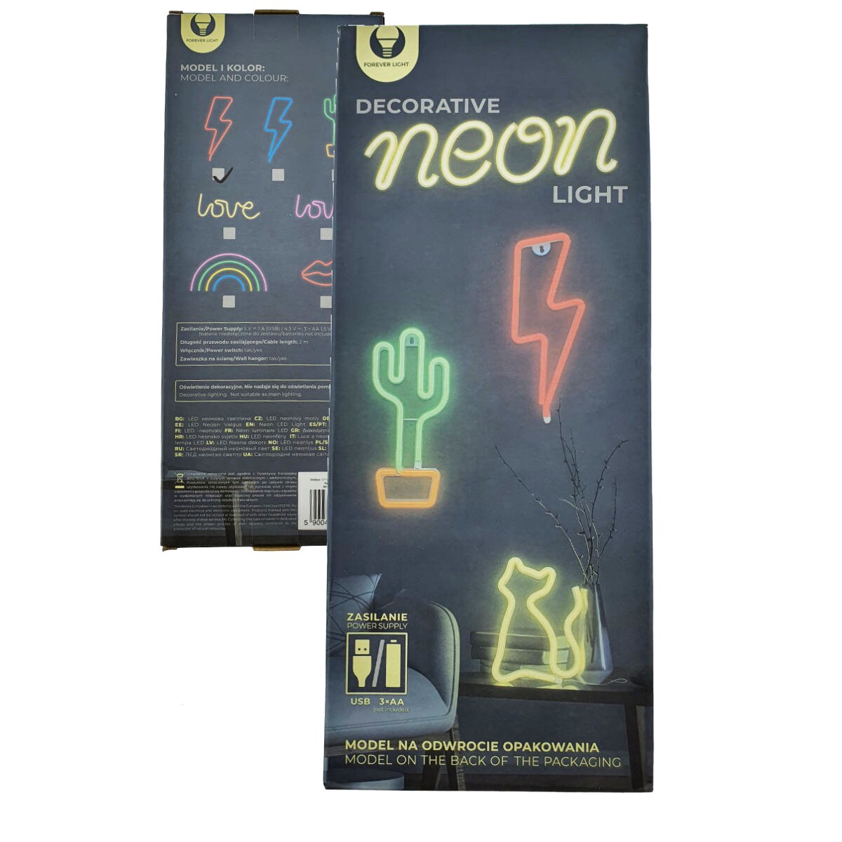 Lampa decorativa LED tip Neon, 34 x 14 cm, model Fulger, Forever Light ...