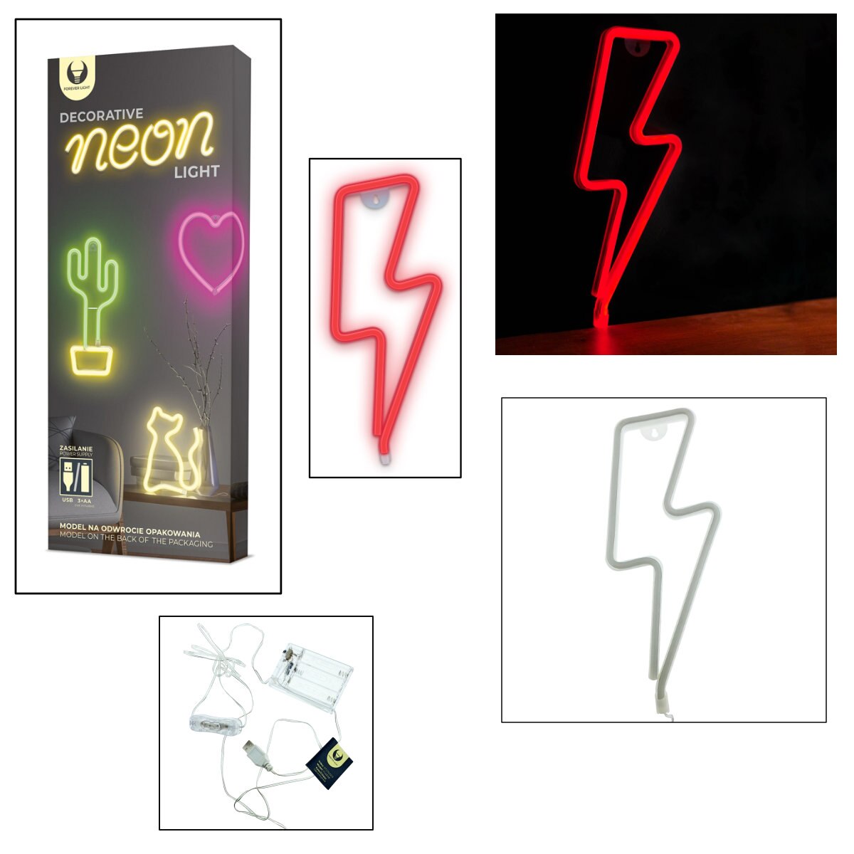 Lampa decorativa LED tip Neon, 34 x 14 cm, model Fulger, Forever Light ...
