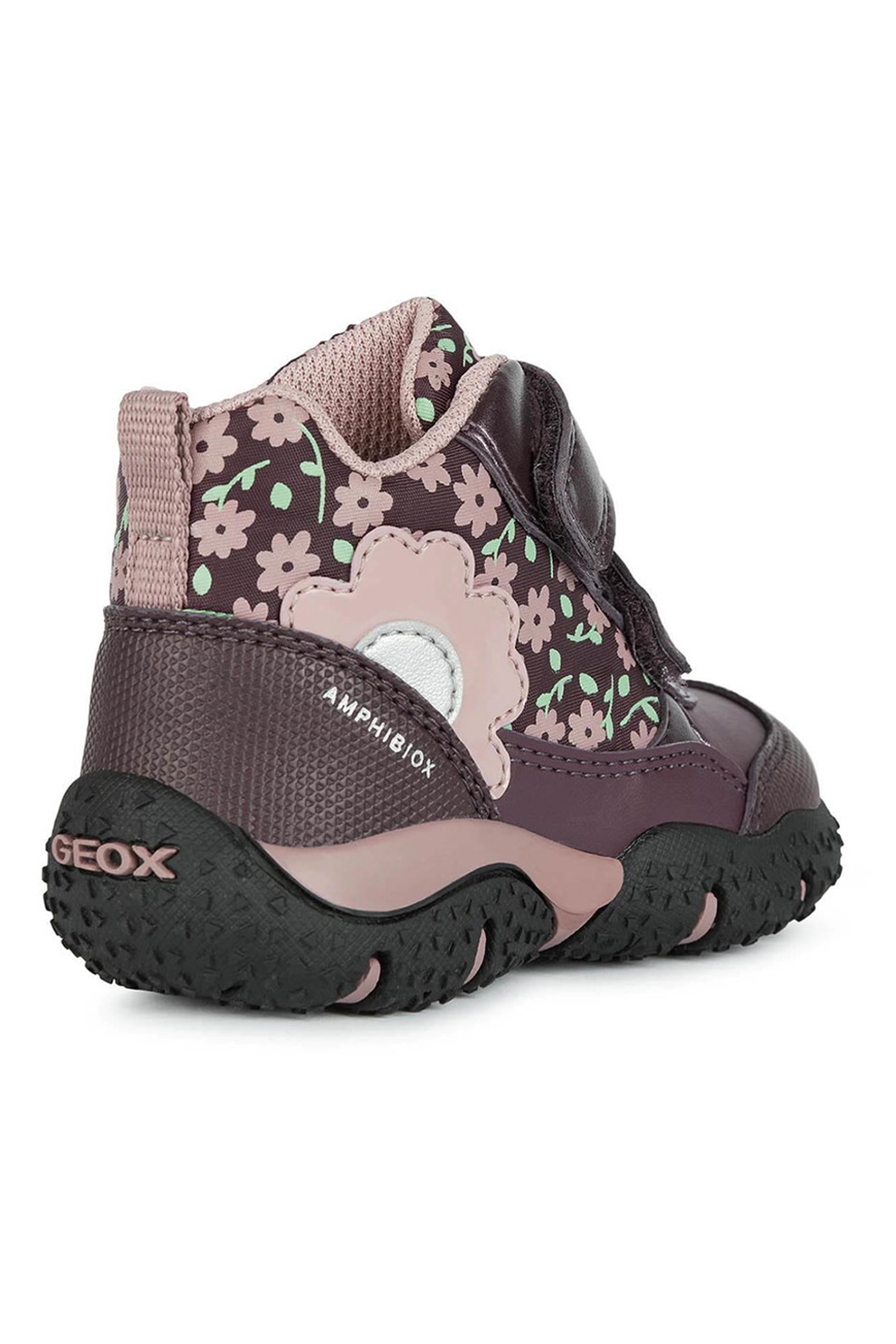 Geox, Ghete impermeabile cu velcro si model floral, Roz, Violet pruna ...