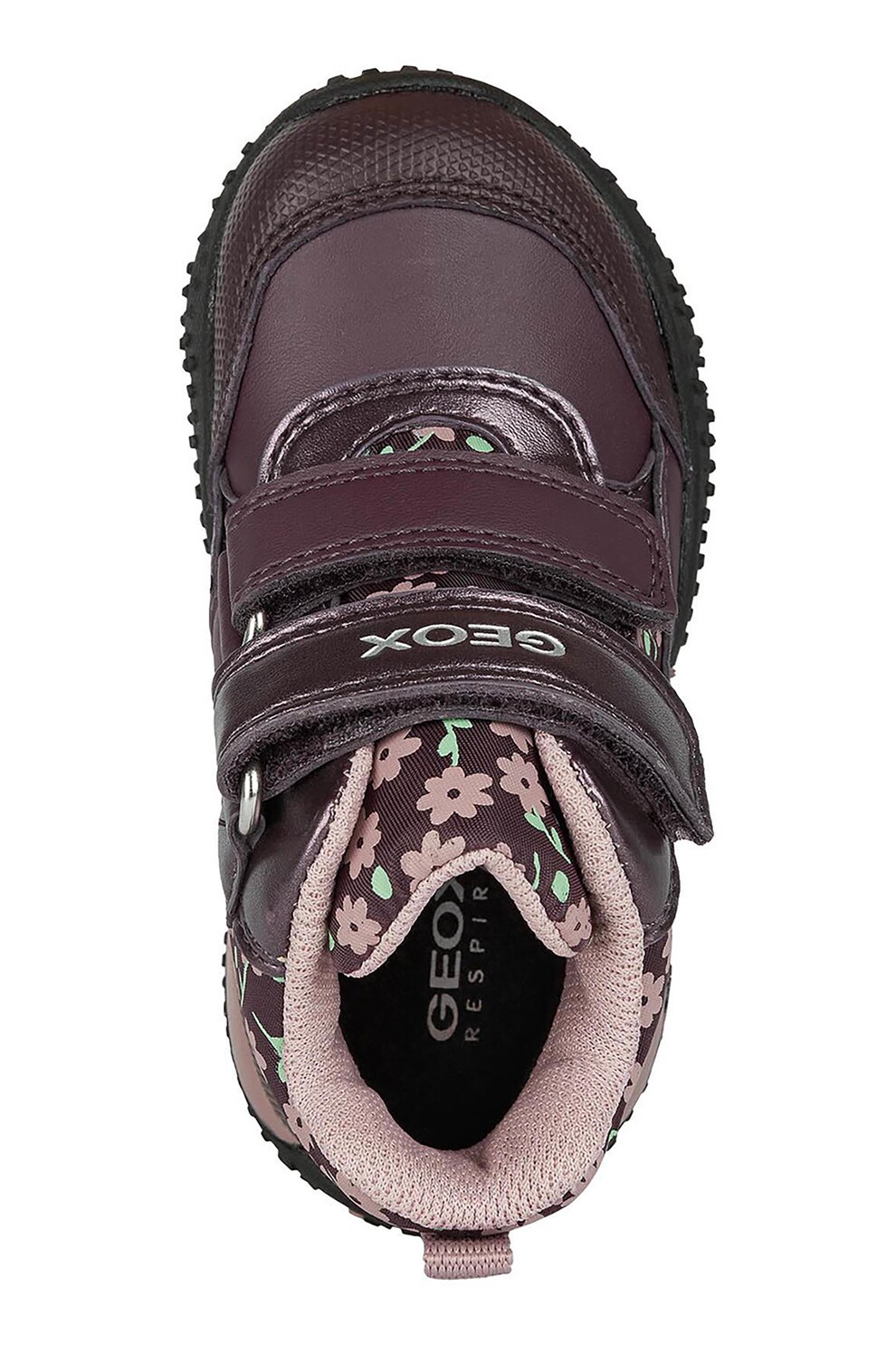 Geox, Ghete impermeabile cu velcro si model floral, Roz, Violet pruna ...