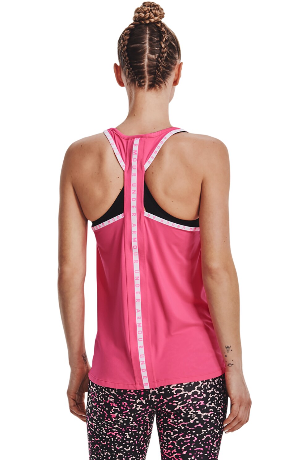 Under Armour, Top cu garnituri cu logo pentru fitness Knockout, Alb ...