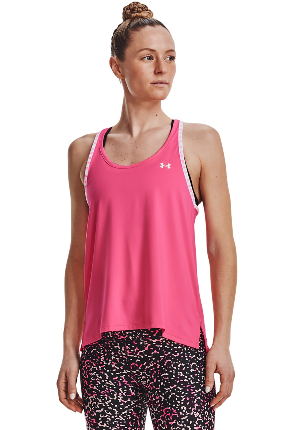 Under Armour, Top cu garnituri cu logo pentru fitness Knockout, Alb ...