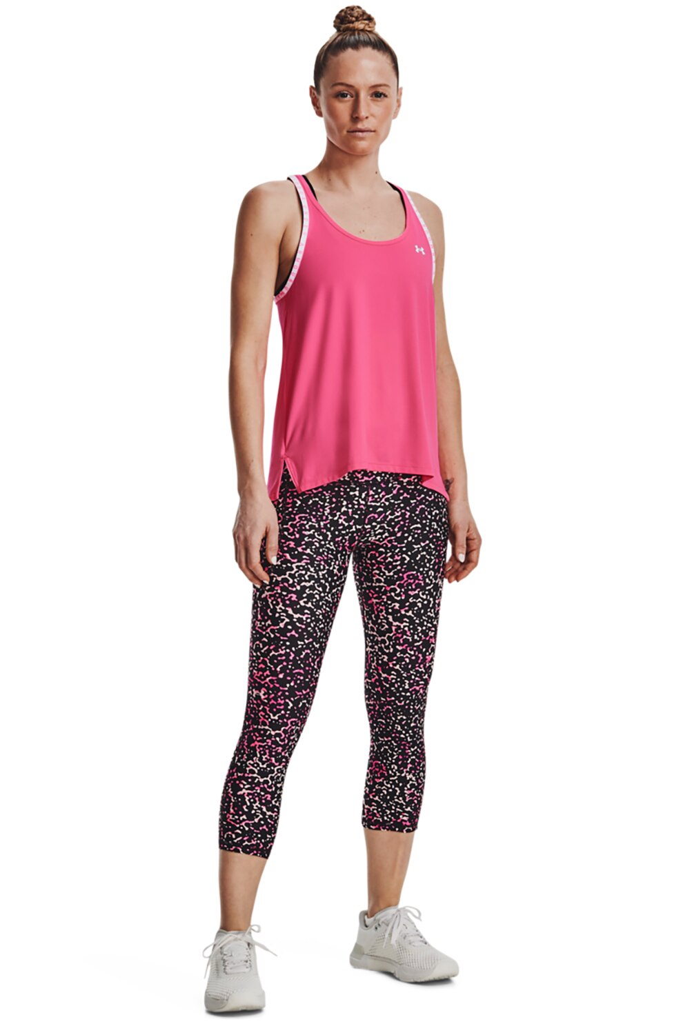 Under Armour, Top cu garnituri cu logo pentru fitness Knockout, Alb ...