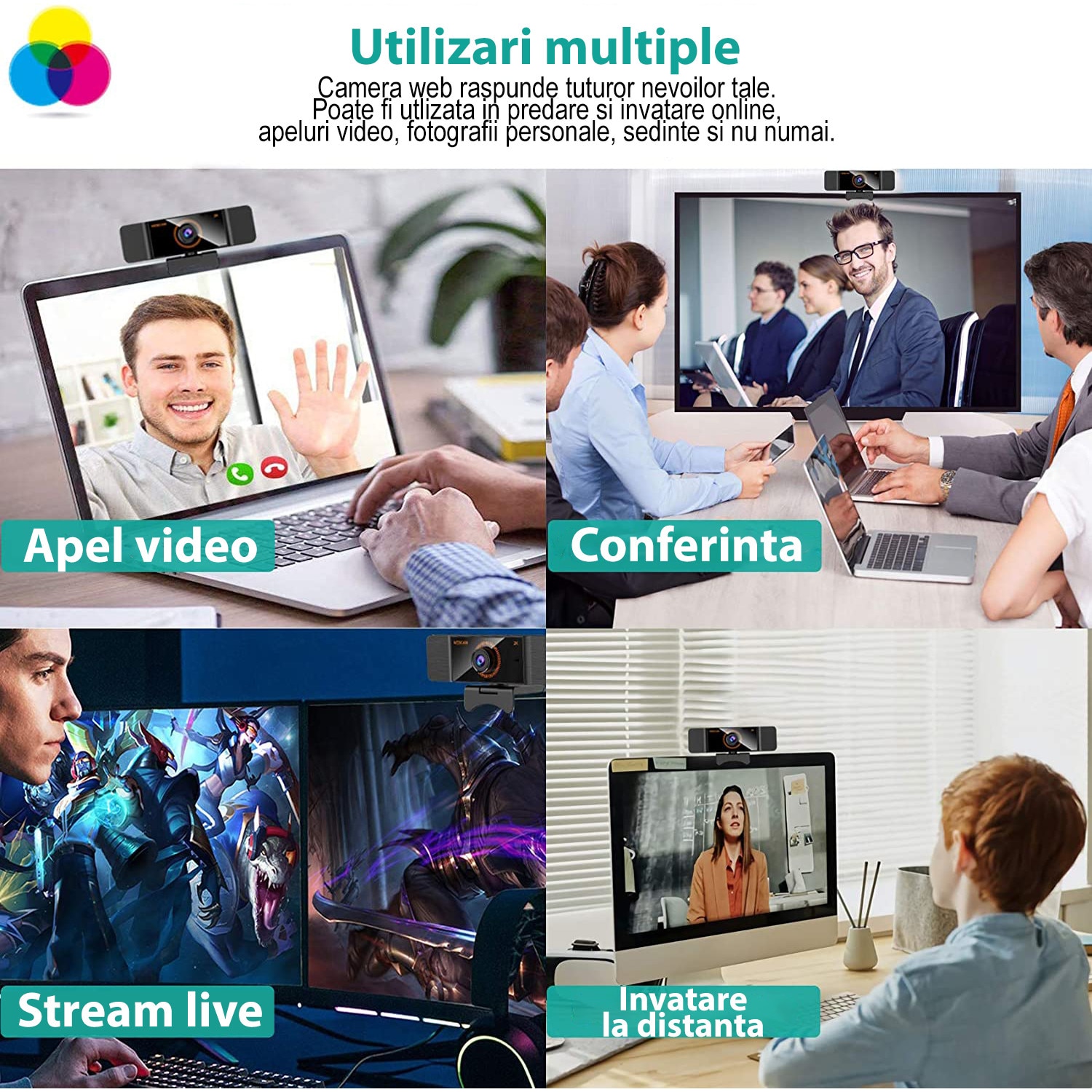 Camera Web Qeno® Webcam Trigon 2K, Full HD, Rezolutie 2560x1940P ...