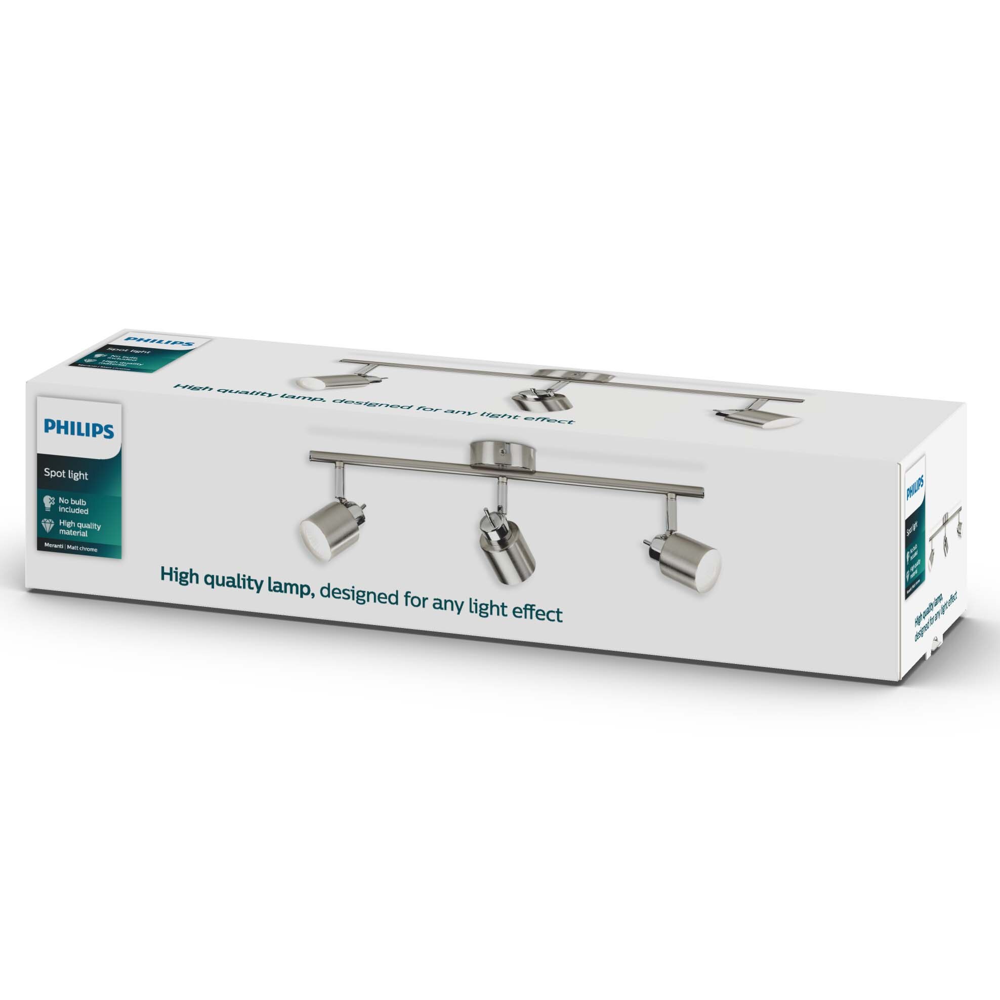 Spot luminos Philips Essentials Meranti, 3xGU10, 10x49x15.5cm, Crom mat ...