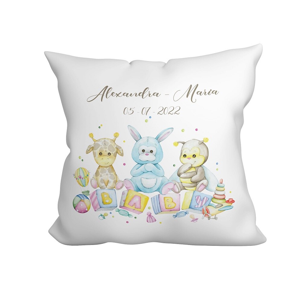 Perna personalizata cu nume si data pentru copii, 40x40 cm - eMAG.ro