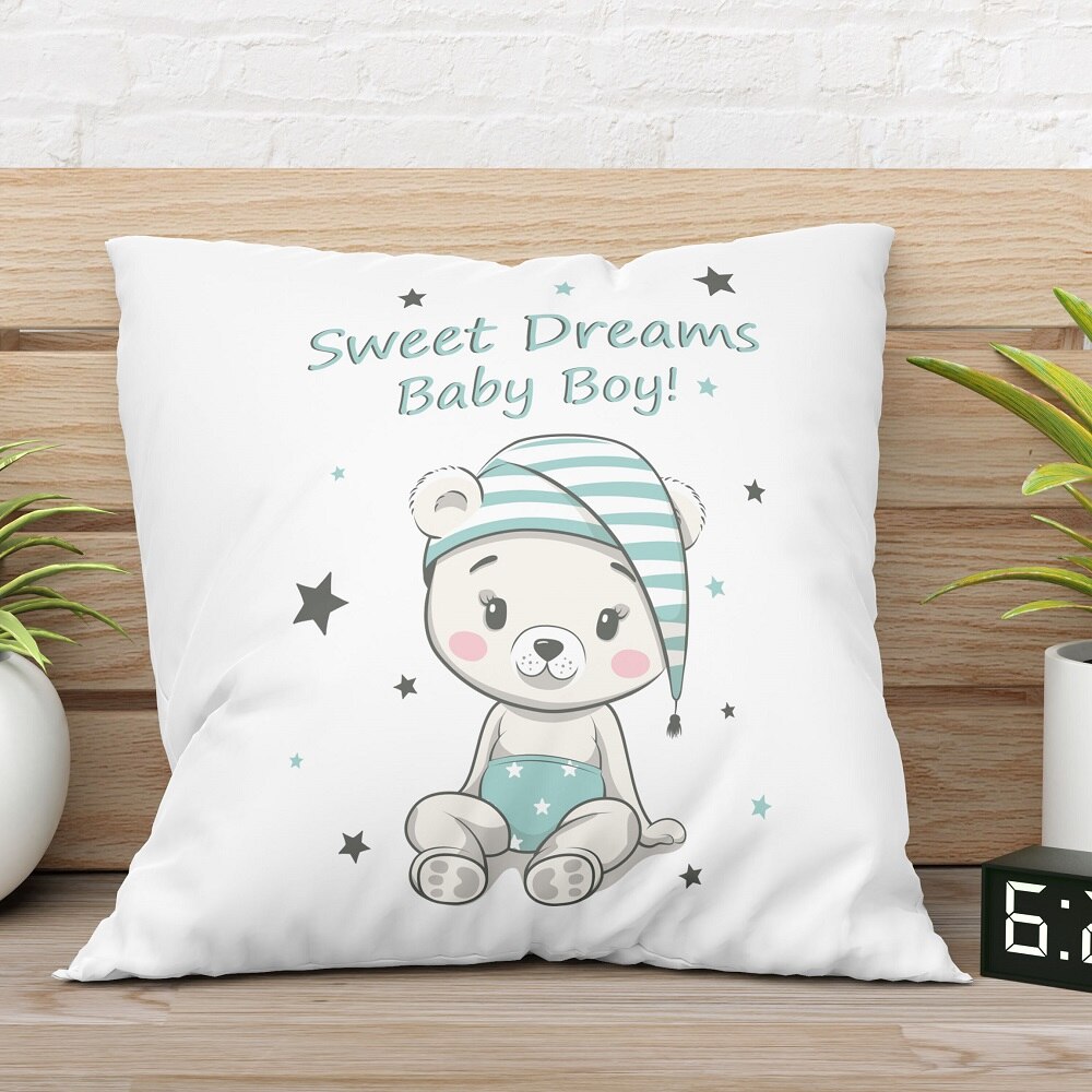 Perna decorativa pentru copii, "Sweet Dreams, Baby Boy", 40x40 cm - eMAG.ro