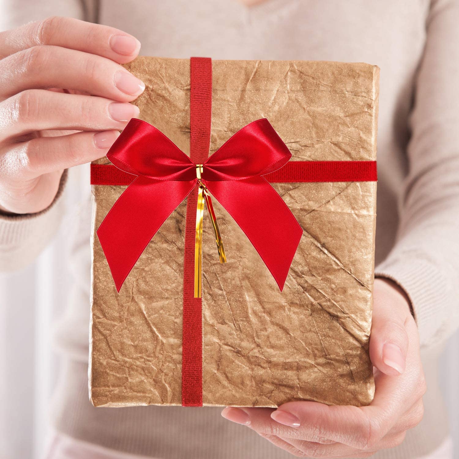 Set 30 funde decorative pentru brad/cadouri, 7 X7.5 cm, Rosu/Auriu ...