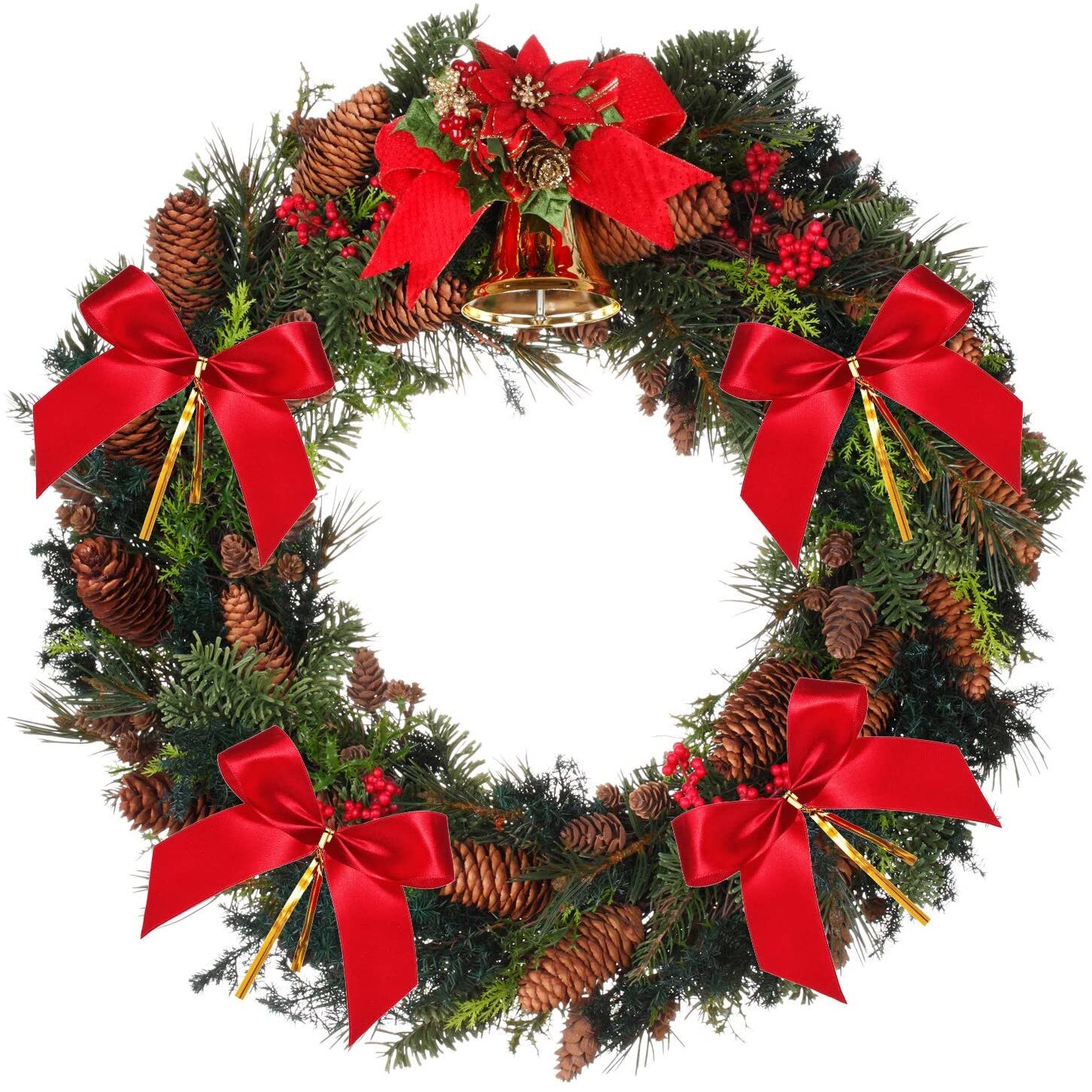 Set 30 funde decorative pentru brad/cadouri, 7 X7.5 cm, Rosu/Auriu ...