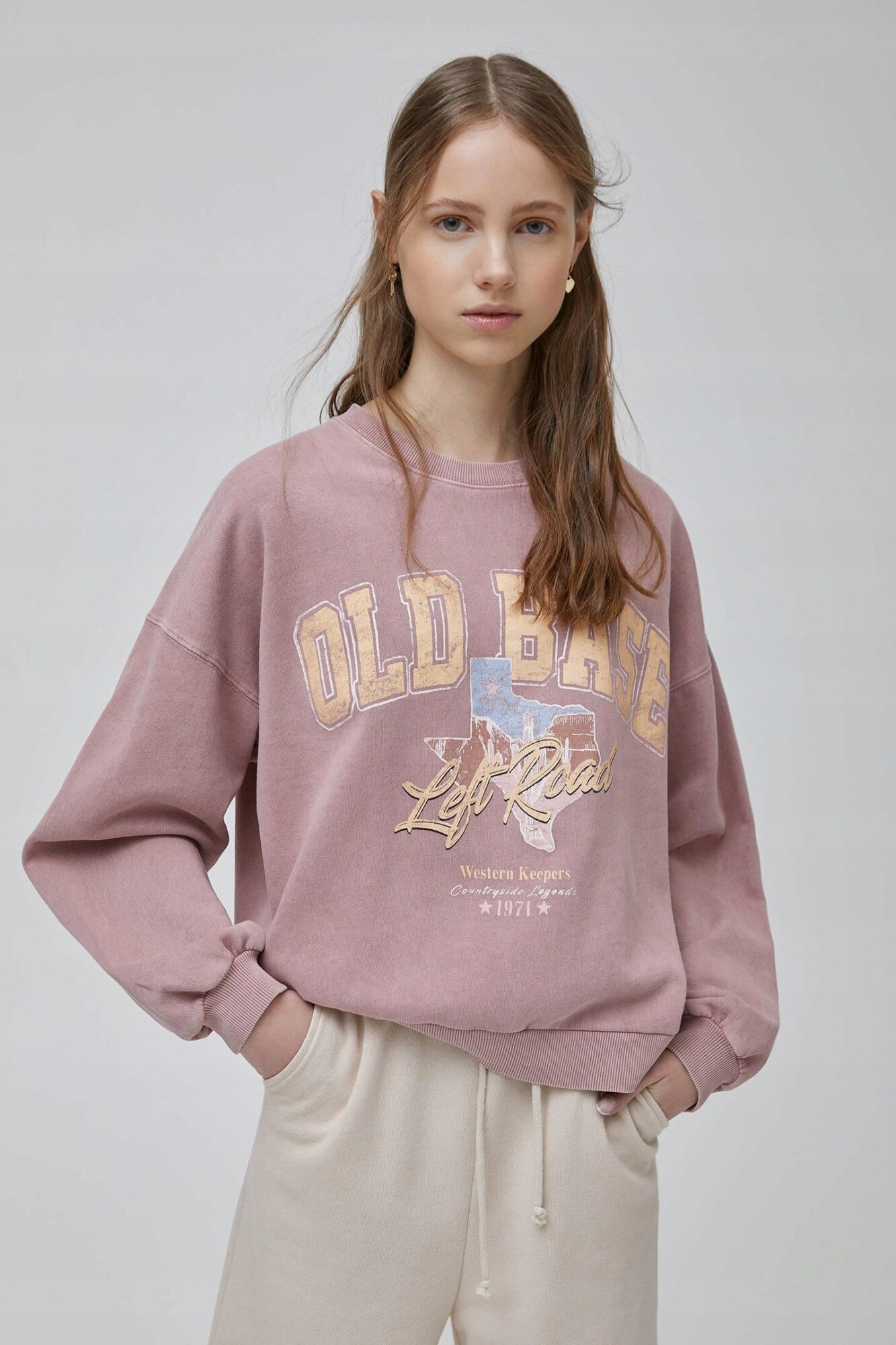 Hanorac cu imprimeu, Pull and Bear, Bumbac/Poliester, Roz, 38/M - eMAG.ro