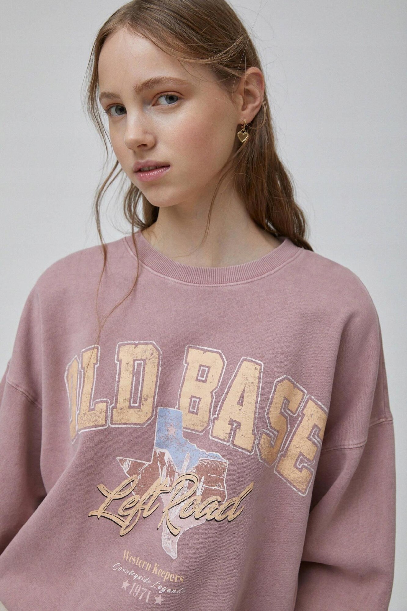 Hanorac cu imprimeu, Pull and Bear, Bumbac/Poliester, Roz, 38/M - eMAG.ro