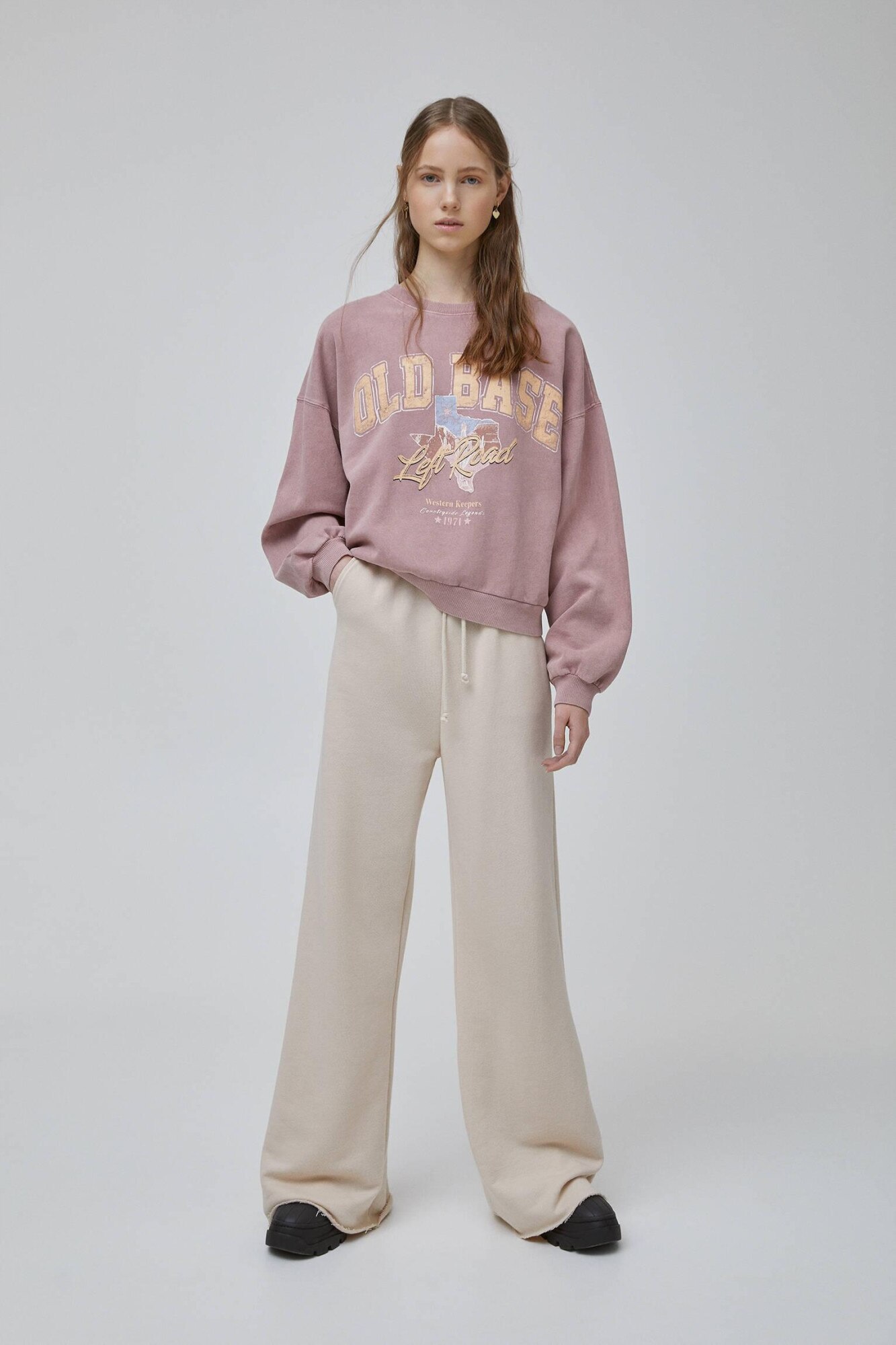 Hanorac cu imprimeu, Pull and Bear, Bumbac/Poliester, Roz, 38/M - eMAG.ro