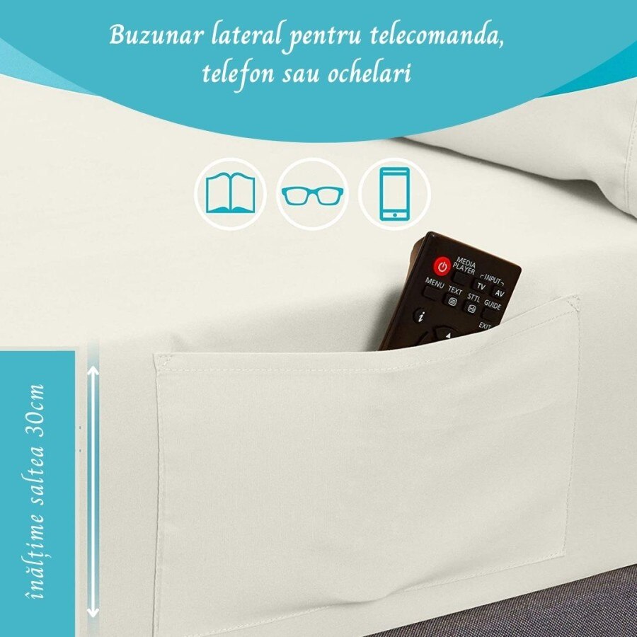 Cearceaf de pat cu elastic si buzunare laterale + 2 fete de perna ...