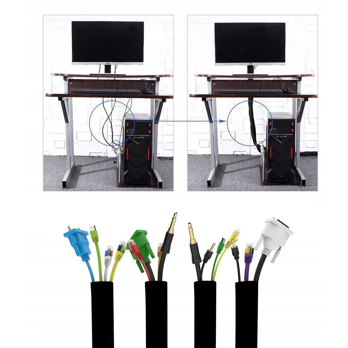 Organizator cabluri birou 11cm latime, lungime 3 m, negru - eMAG.ro