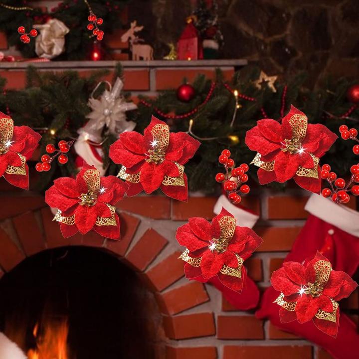 Set ornamente pentru pom Craciun, 30 buc, Matase/Plastic, 22 cm, Rosu ...