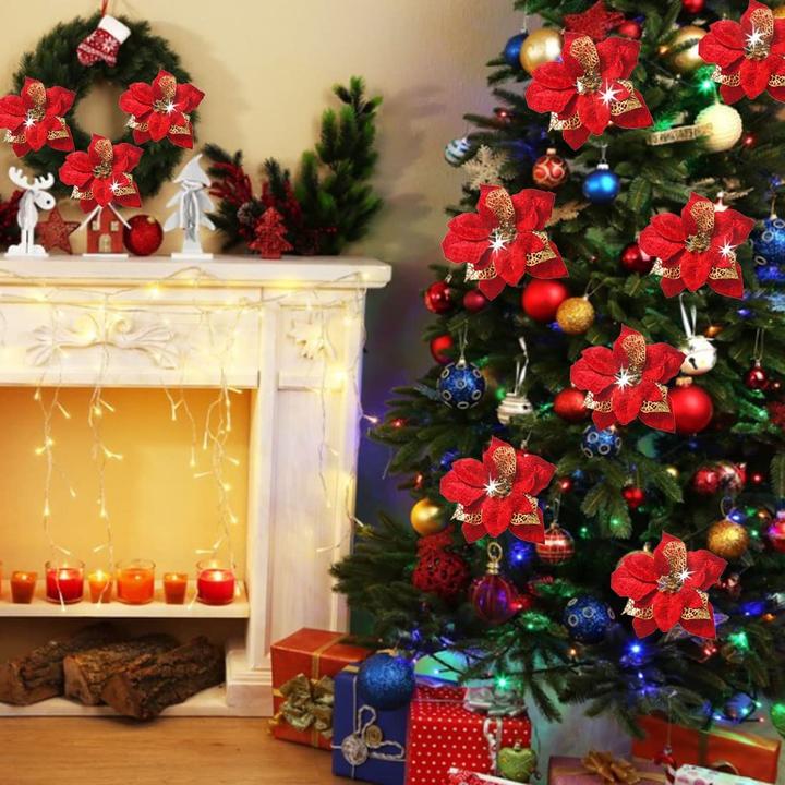 Set ornamente pentru pom Craciun, 30 buc, Matase/Plastic, 22 cm, Rosu ...