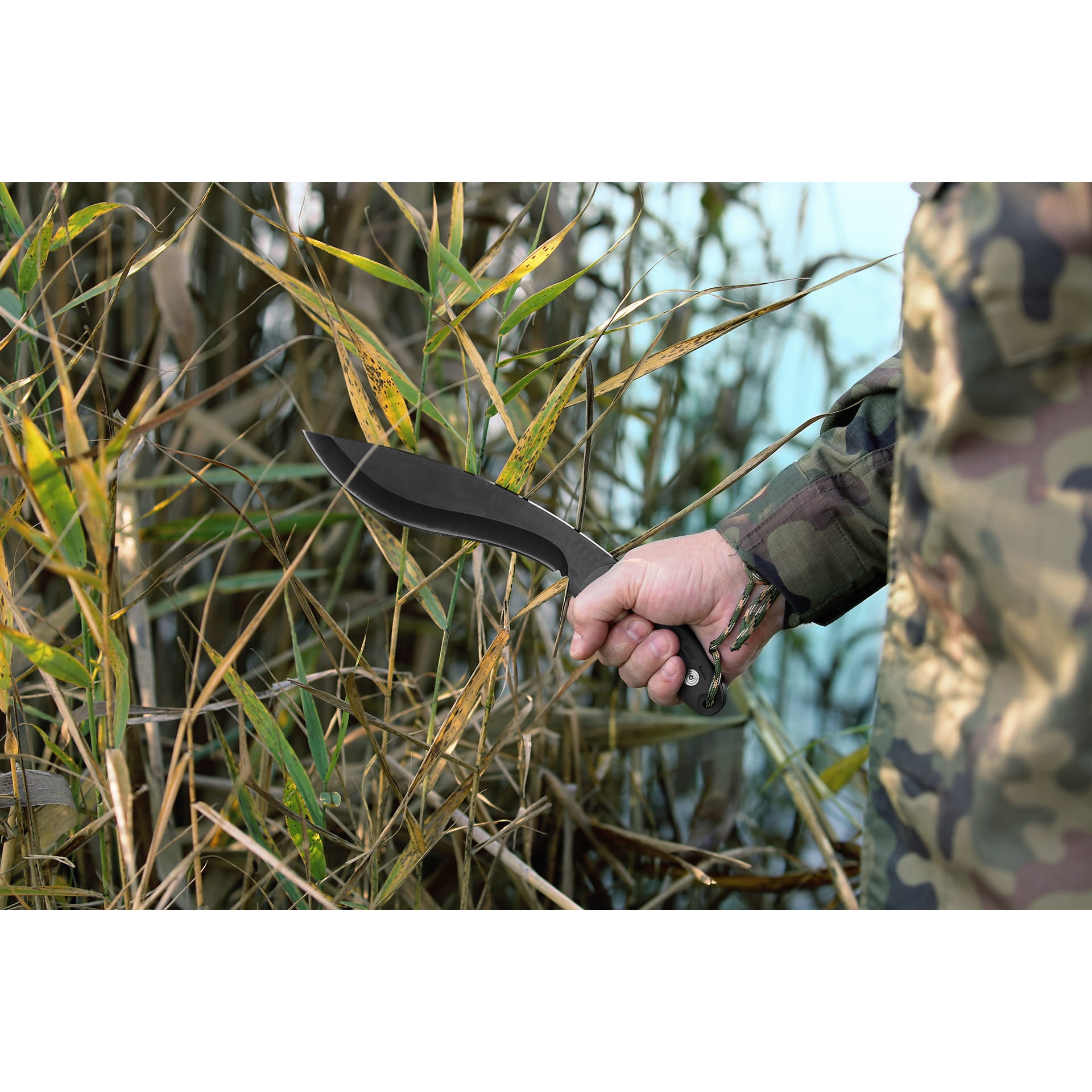 Cutit tip maceta IdeallStore®, Mini Kukri, negru, 30 cm, teaca inclusa ...