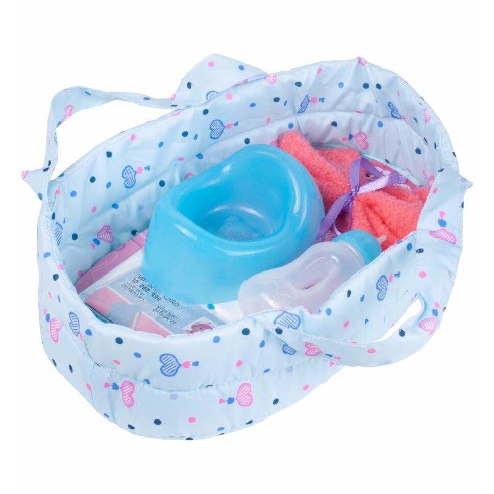 Set Papusa Bebelus cu Accesorii, Model Printesa, 8 Piese, Inlcude Cos ...