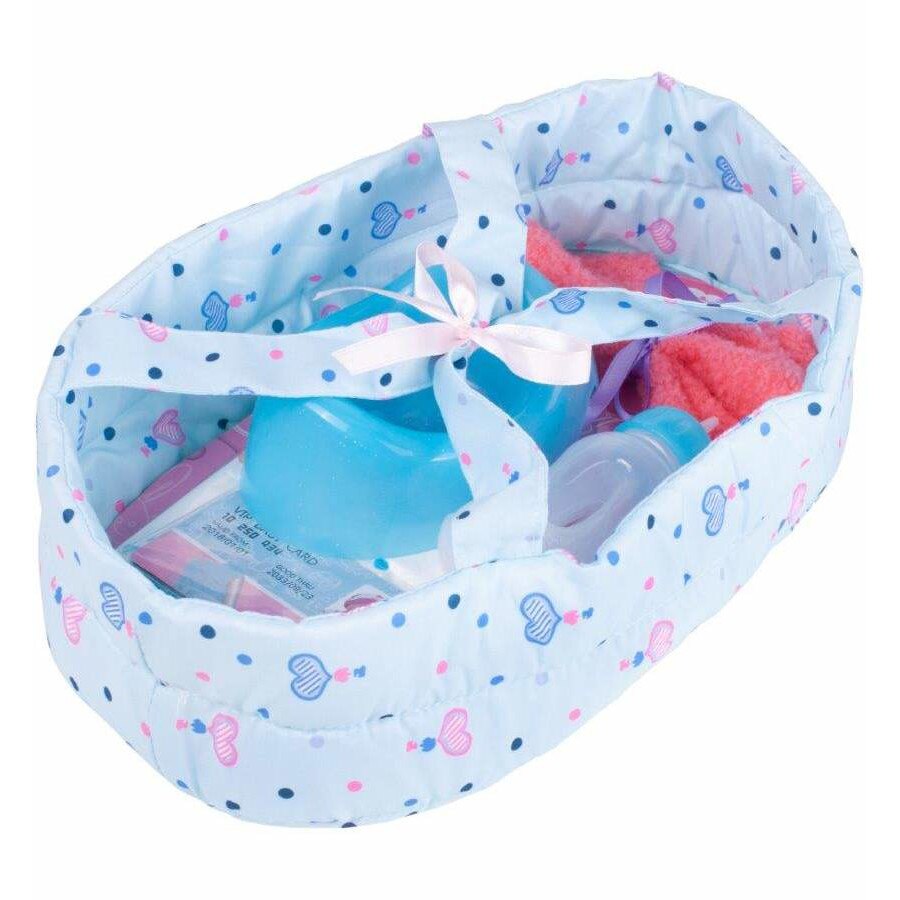 Set Papusa Bebelus cu Accesorii, Model Printesa, 8 Piese, Inlcude Cos ...
