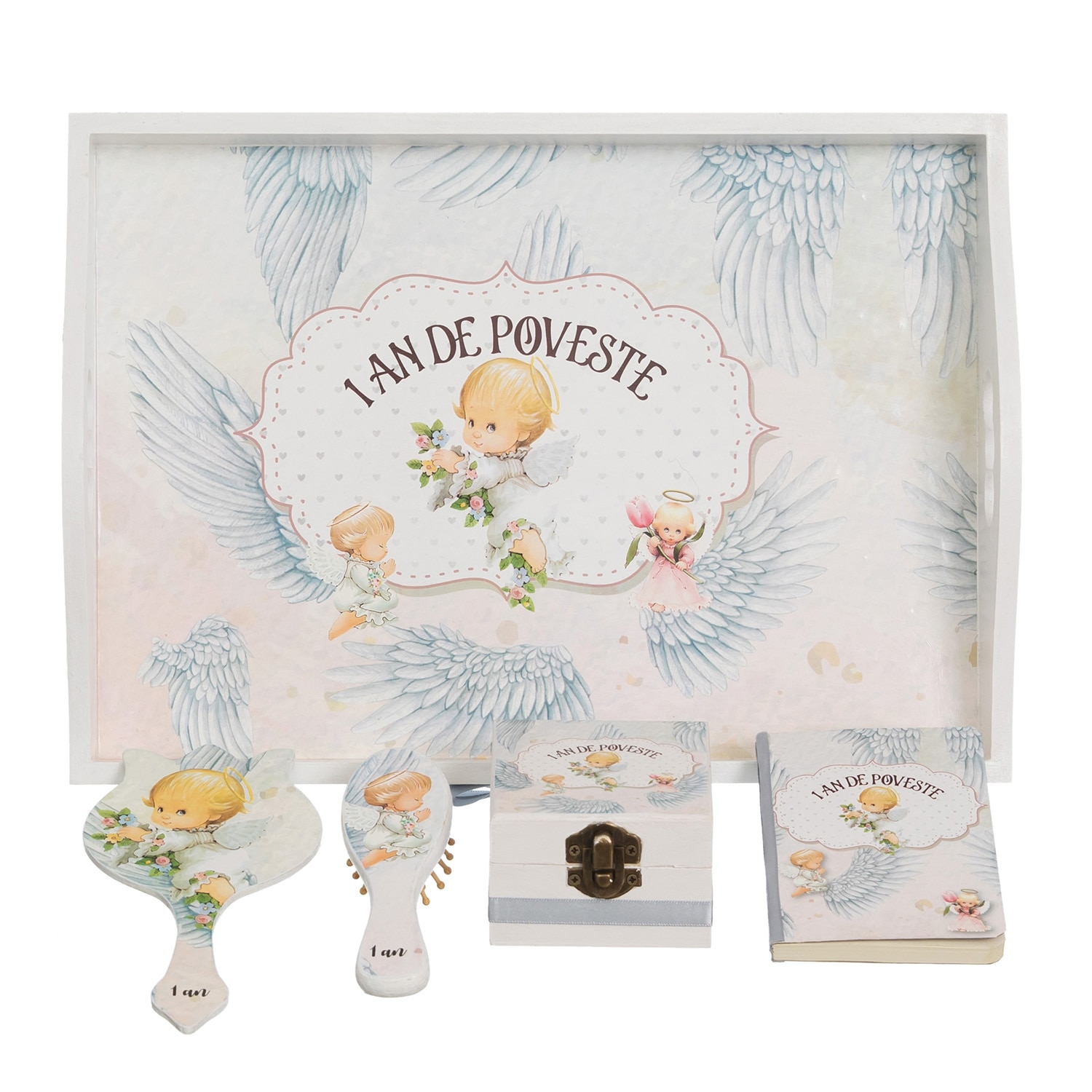 Set Mot, Turta Angels, personalizat cu nume si data, lucrat manual, 7 ...