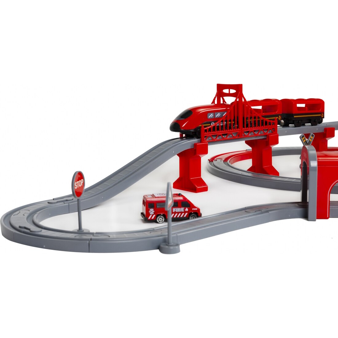 Set Tren interactiv cu Tematica Pompieri, Elicopter, Masinute, Figurina ...