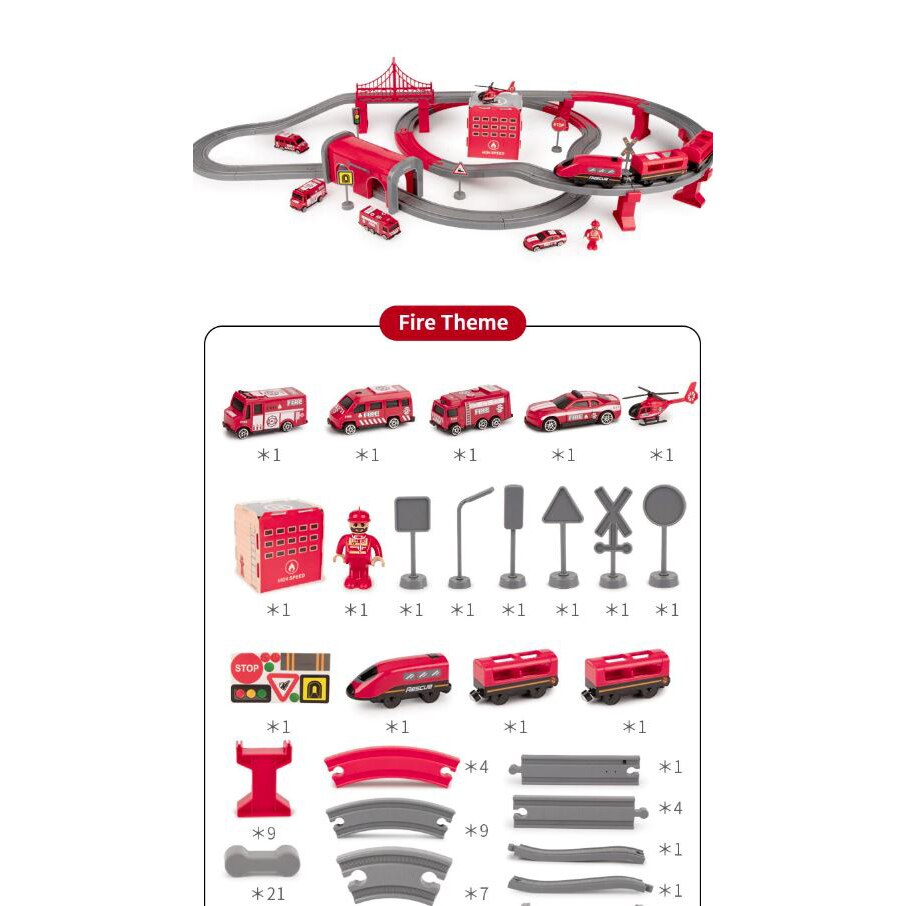 Set Tren interactiv cu Tematica Pompieri, Elicopter, Masinute, Figurina ...
