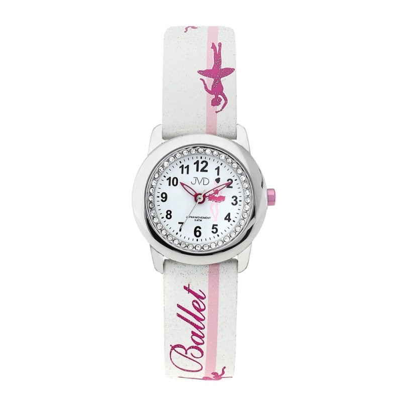 Ceas copii balet, JVD, Metal/Poliuretan, 5 ATM, Alb/Roz - eMAG.ro