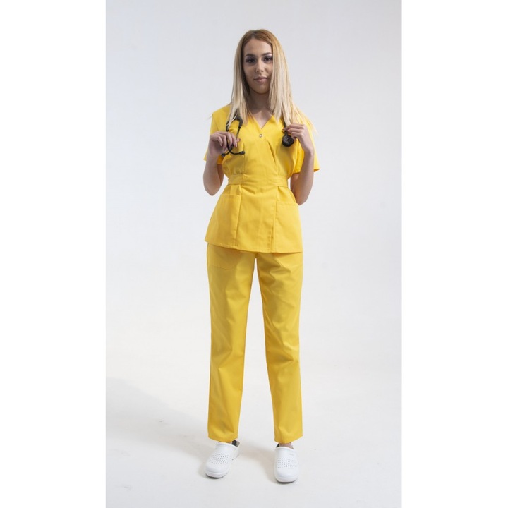 Halat kimono medical dama, maneca scurta, tercot, S, galben - eMAG.ro