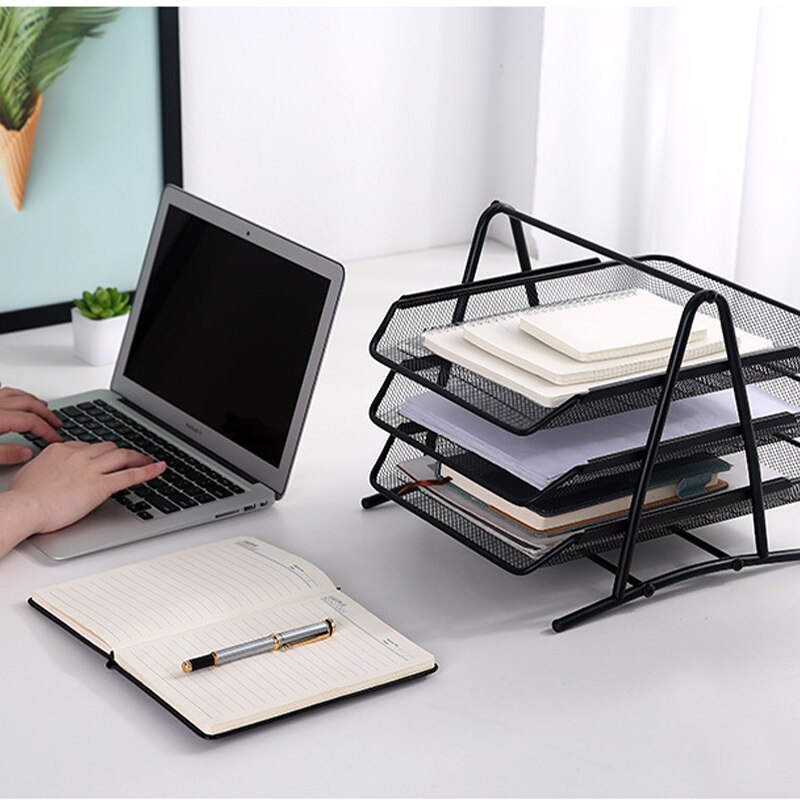 Tava metalica pentru documente, 3 niveluri, negru - eMAG.ro