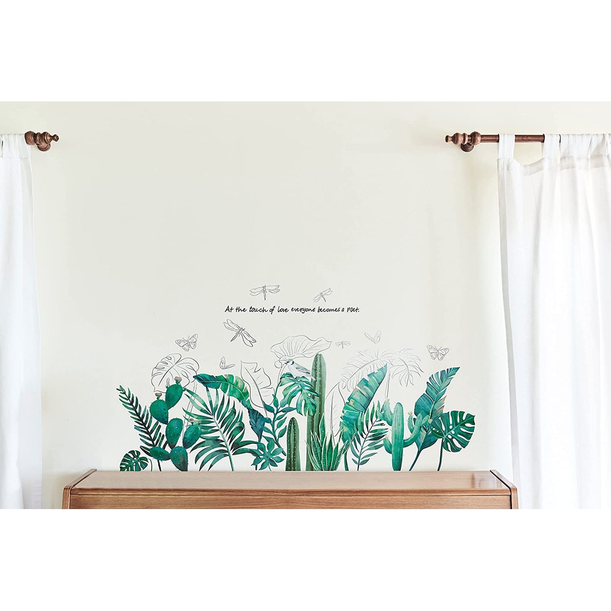 Декоративен стикер за стена, Тропически листа, PVC, 80x120 см, Зелен ...