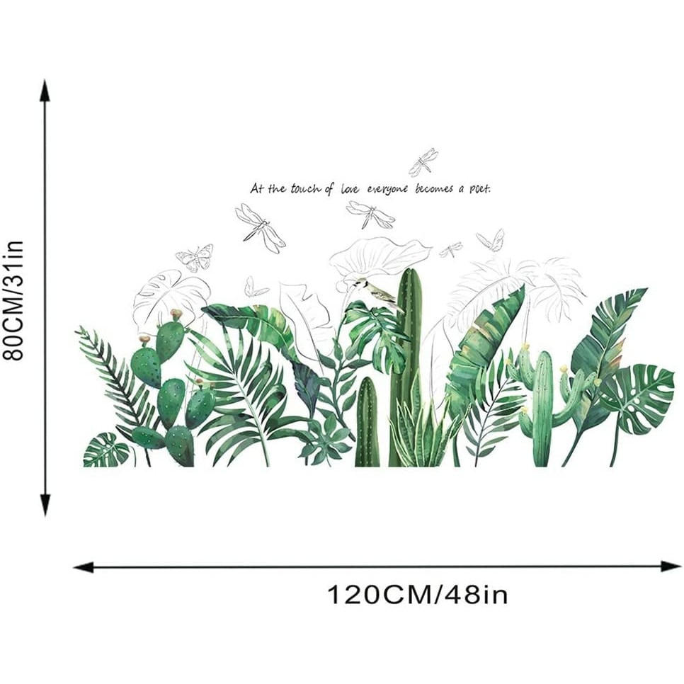Декоративен стикер за стена, Тропически листа, PVC, 80x120 см, Зелен ...
