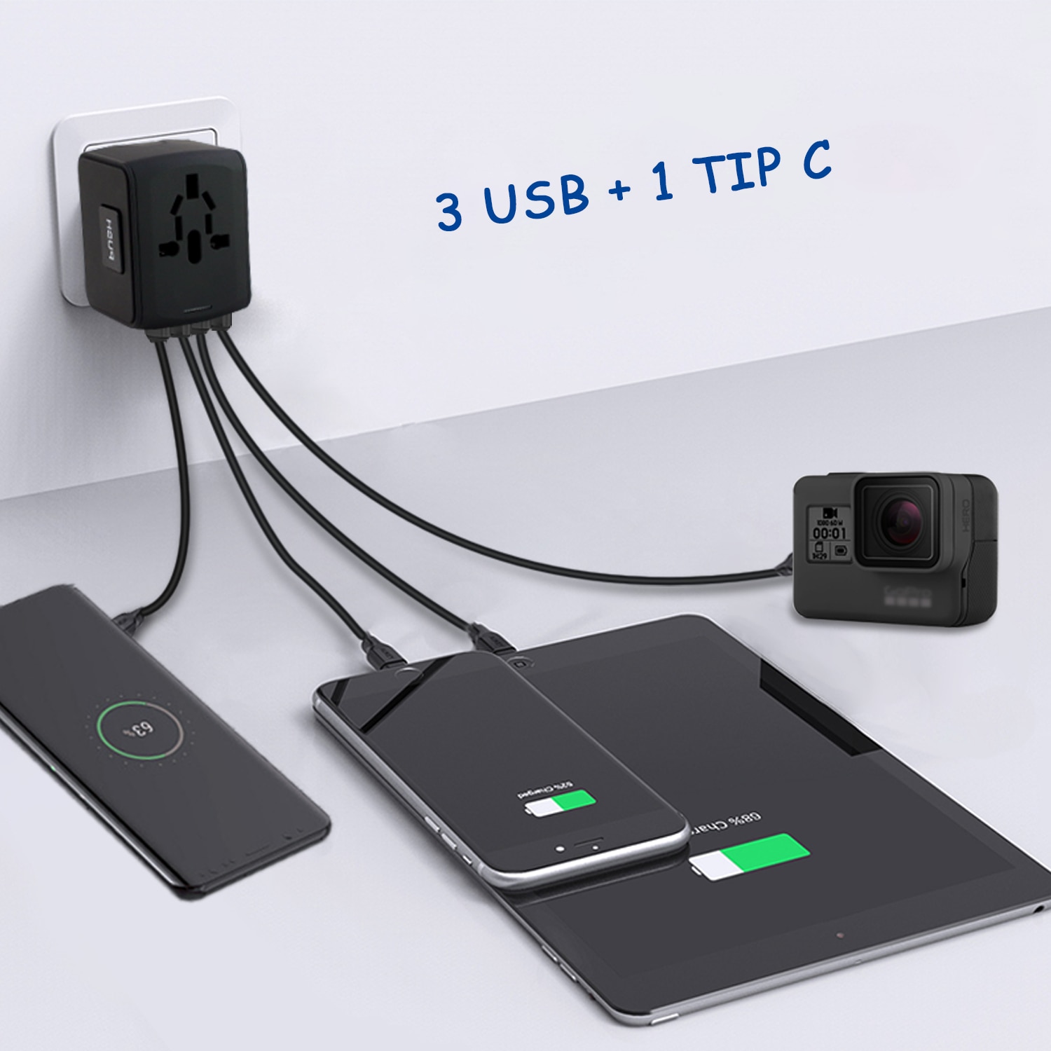 Адаптер за пътуване Nierbo® 3 Usb порта 1 тип C и 1 гнездо