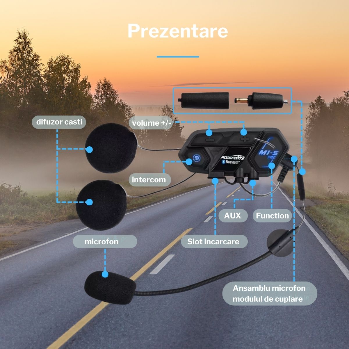 Sistem comunicare moto intercom M1-S PRO, casca bluetooth wireless ...