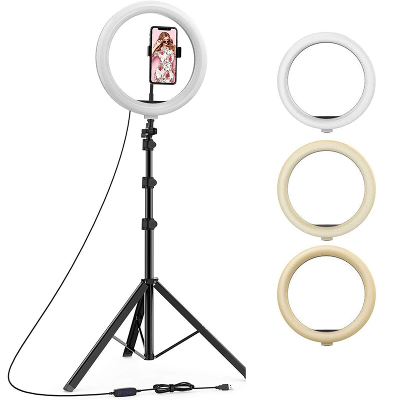Ring Light 33 cm/13" cu 3 Tipuri Lumina Alba, Minitrepied, Telecomanda ...