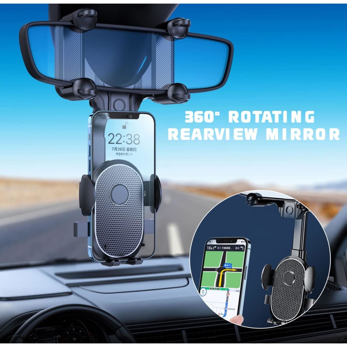 Suport auto pentru telefon, Universal, Rotativ, ABS, Negru - eMAG.ro