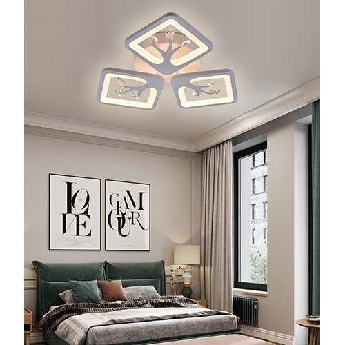 Lustra led moderna slim deosebit alb 3 patrat, led inclus 3 Functii ...