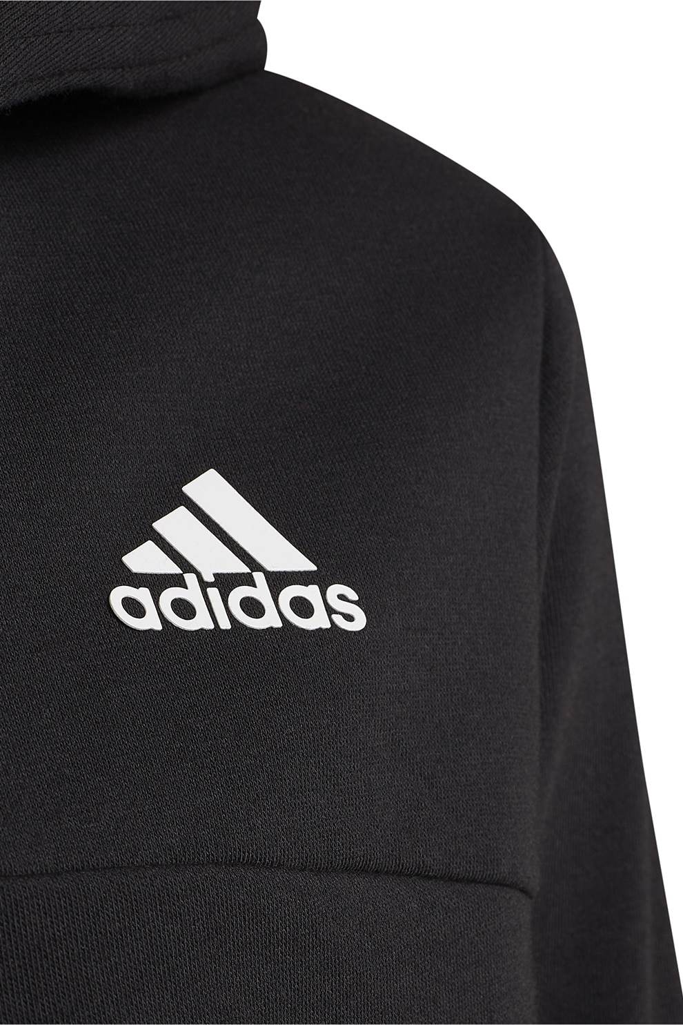 adidas Sportswear, Trening cu gluga, fermoar si logo, Alb, Negru stins ...