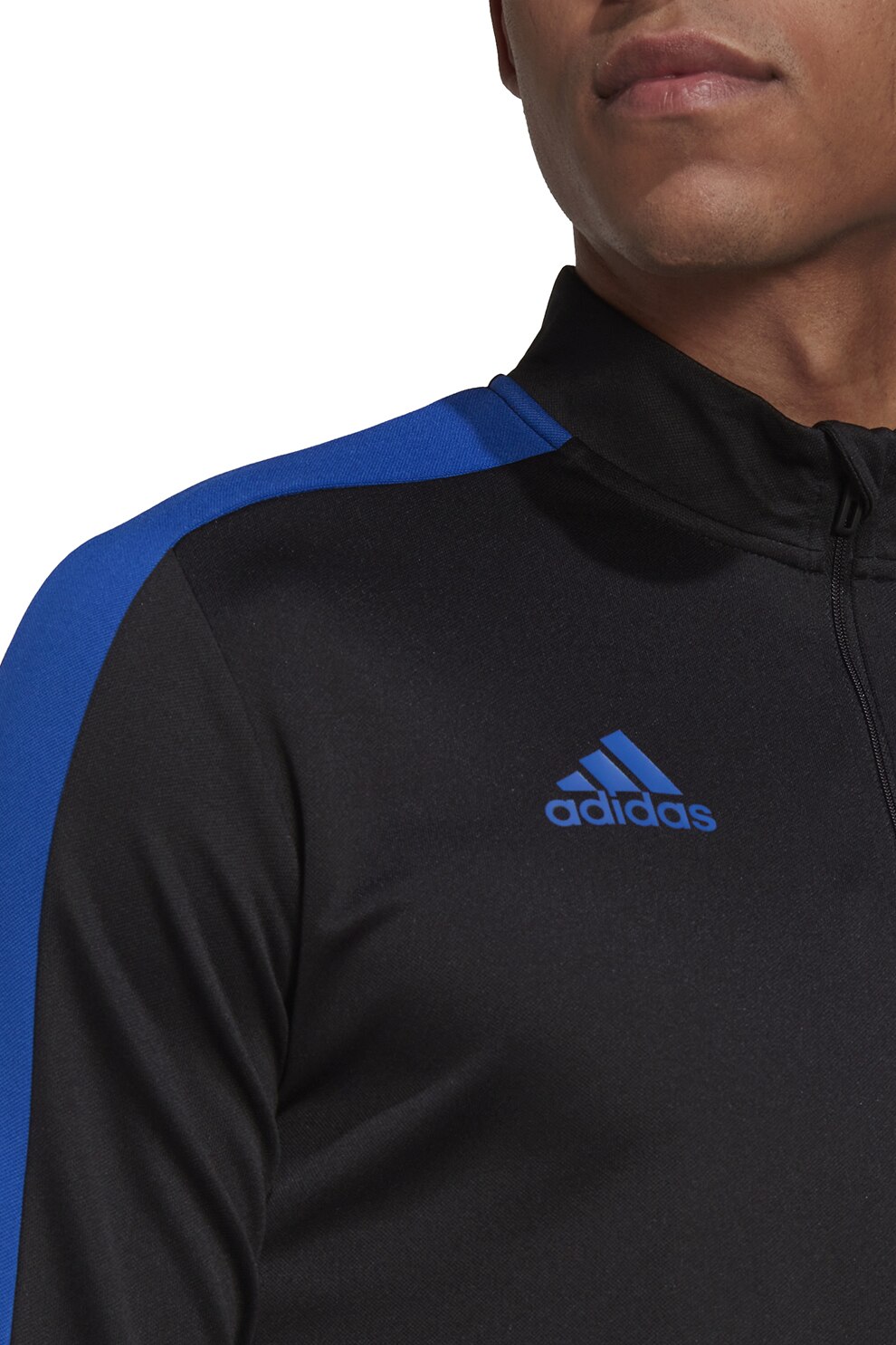 adidas Performance, Bluza cu fermoar scurt si logo pentru fotbal, Royal ...
