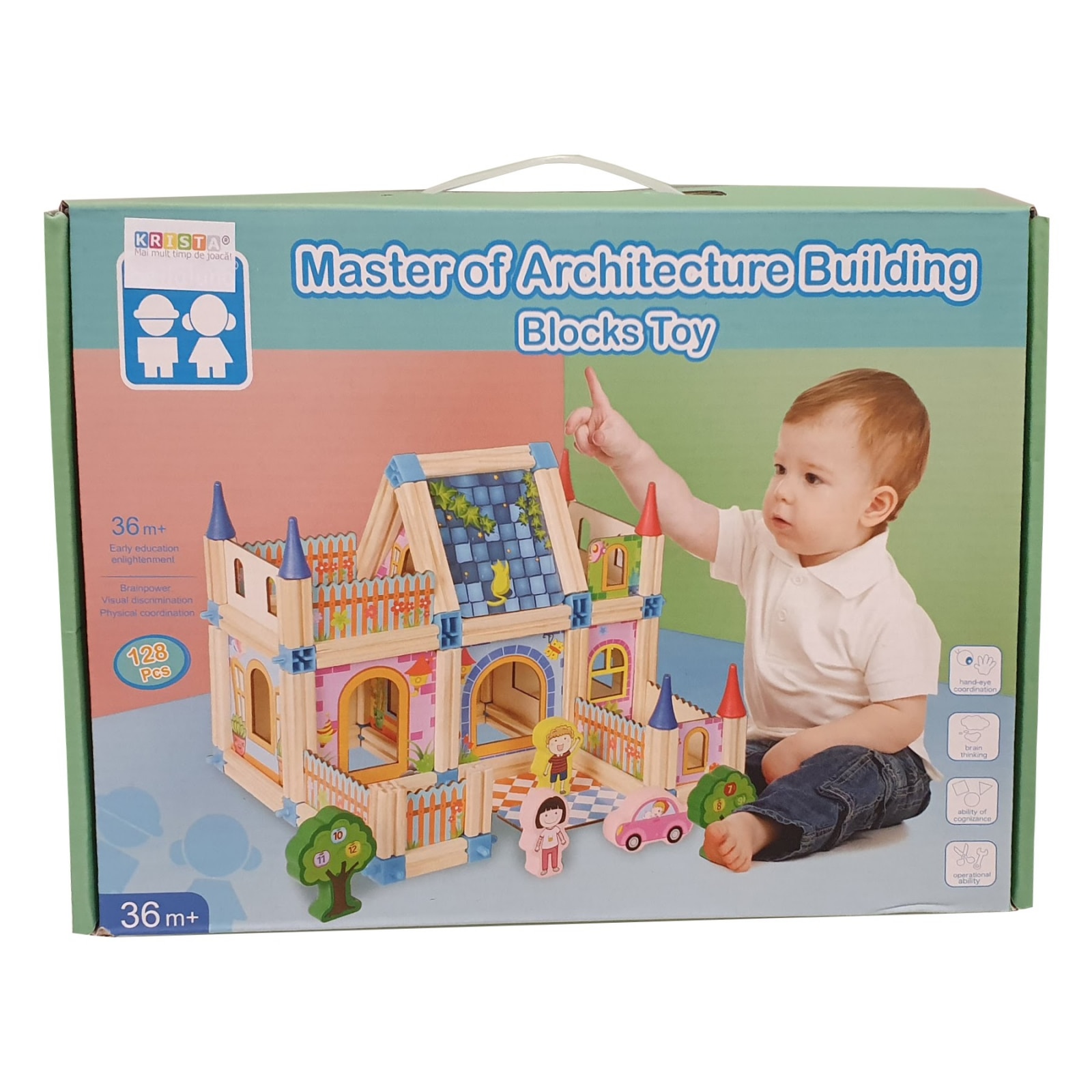 Set de constructie 128 piese din lemn, Micul Arhitect - eMAG.ro