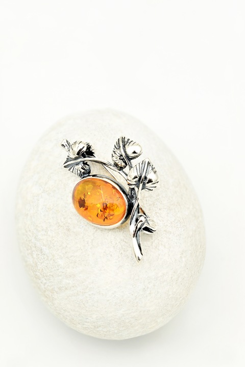 Brosa din Argint 925 si Chihlimbar, 3.3 cm - eMAG.ro