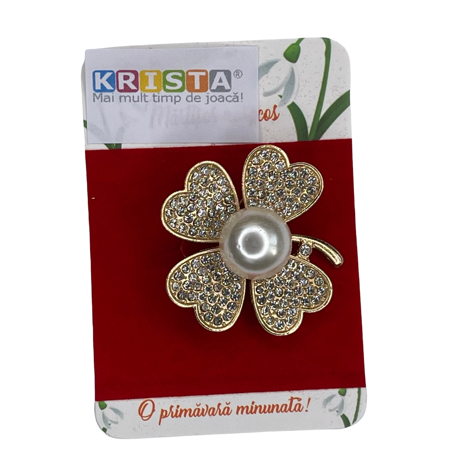 Martisor tip brosa eleganta Trifoiul norocos cu perla, auriu - Krista ...