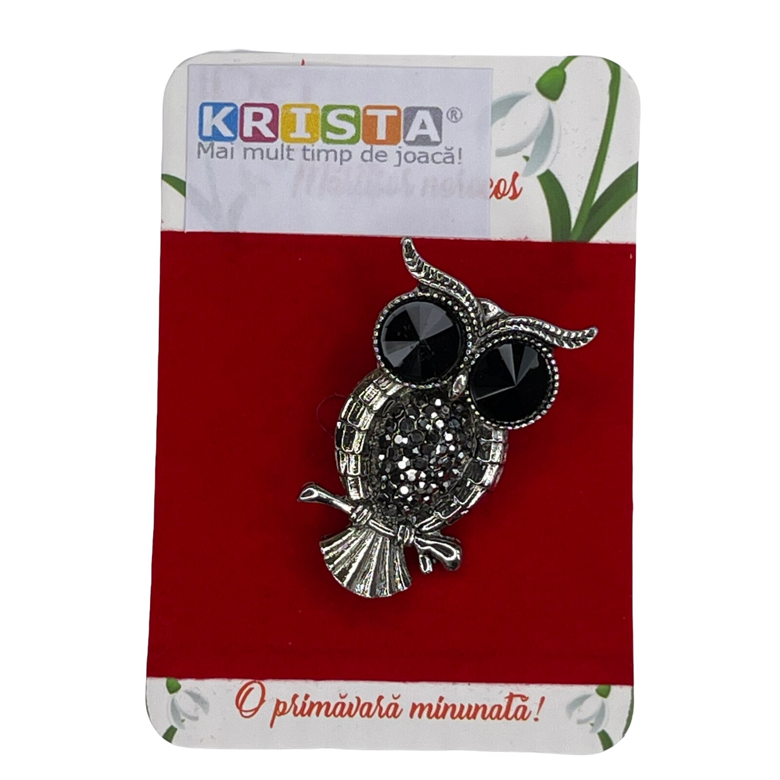 Martisor tip brosa eleganta Bufnita inteleapta, argintiu cu negru ...