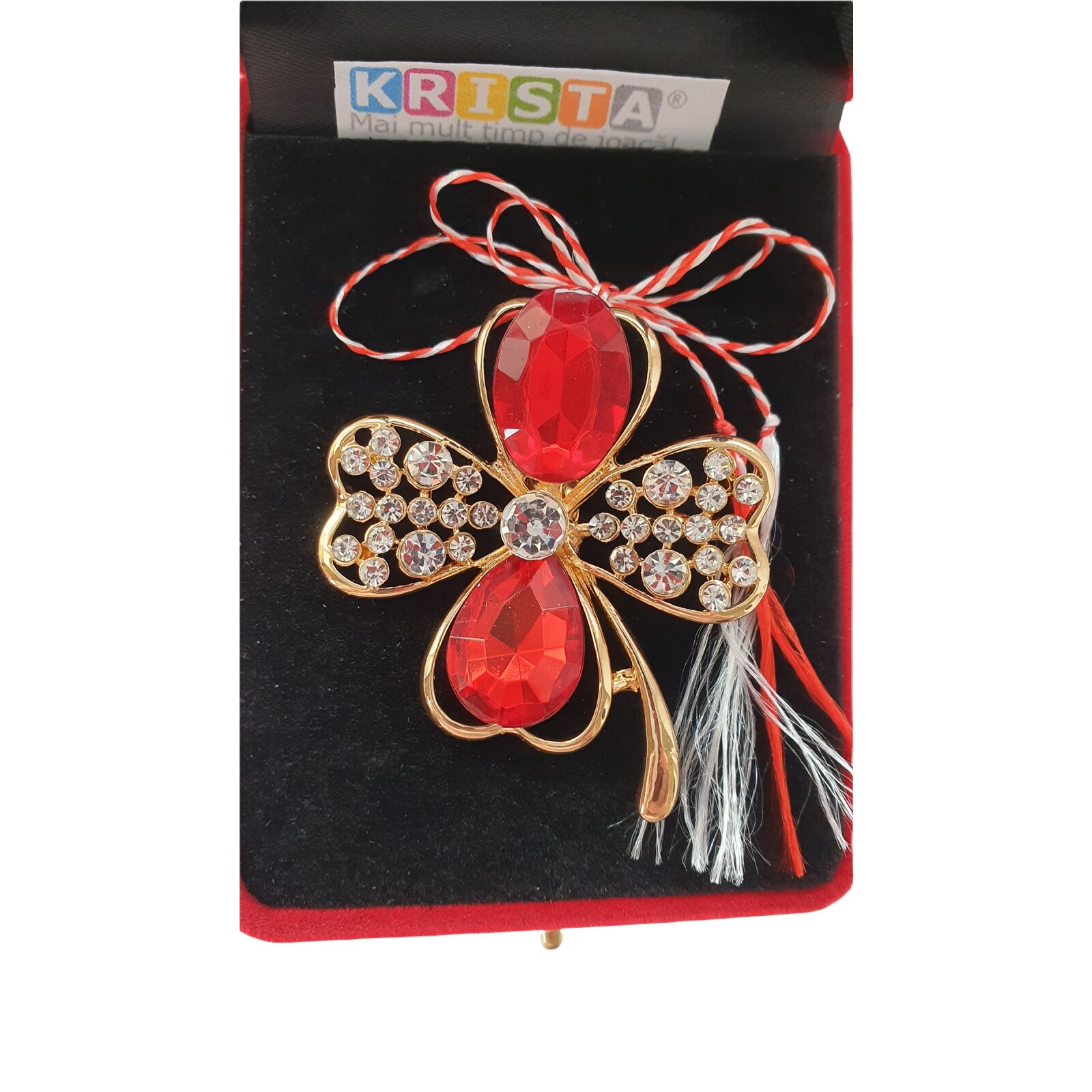 Martisor tip brosa eleganta Floare cu pietricele, auriu cu rosu ...