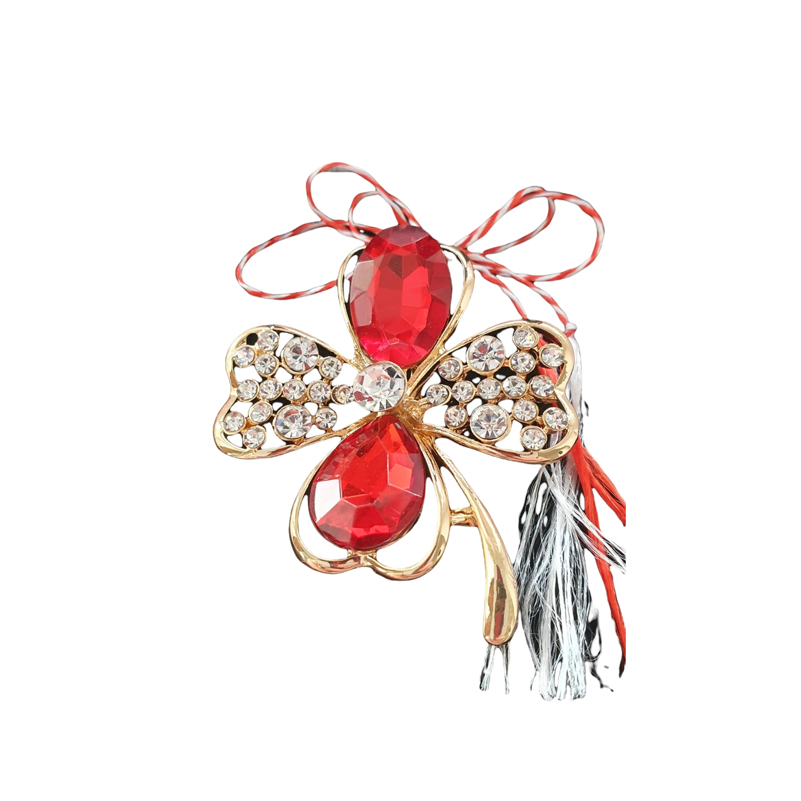 Martisor tip brosa eleganta Floare cu pietricele, auriu cu rosu ...