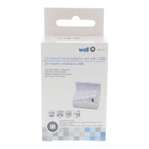 Adaptor universal pentru priza Well, cu USB 5V, EU, SUA, AUS, UK, 100 ...