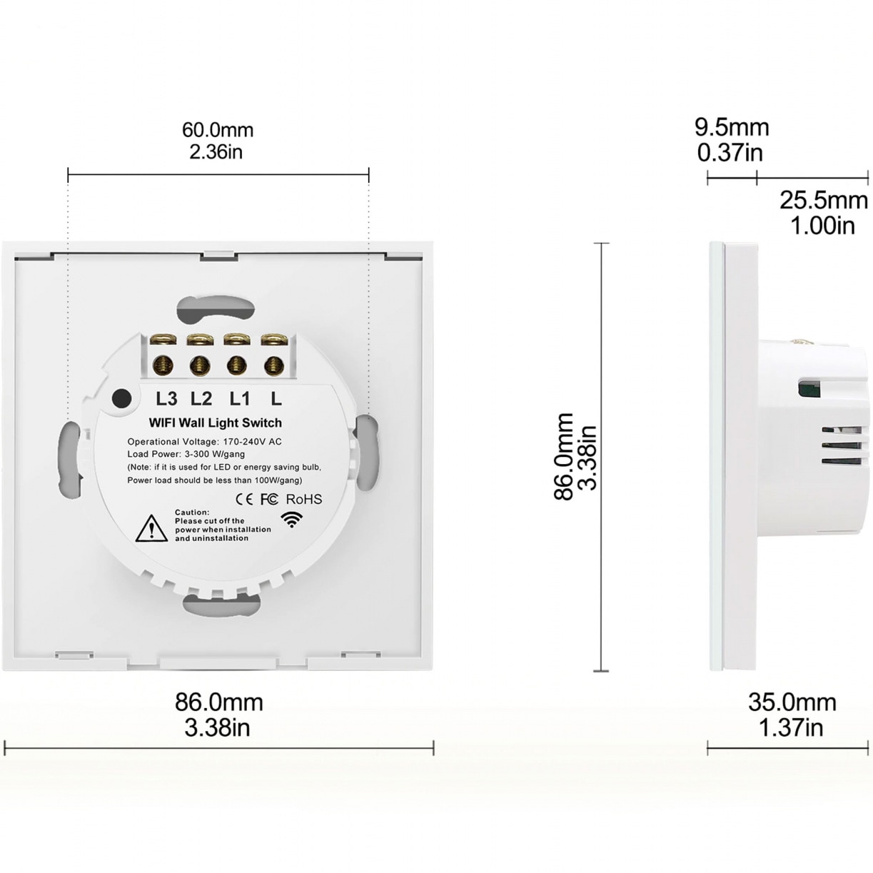 Intrerupator inteligent cu touch Rovo FN1C, Wi-Fi, fara nul, 1 canal ...
