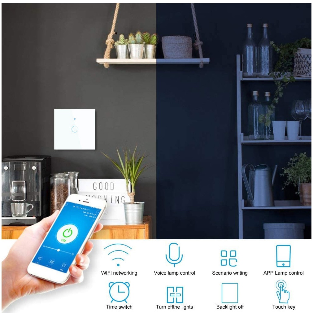 Intrerupator inteligent cu touch Rovo FN1C, Wi-Fi, fara nul, 1 canal ...