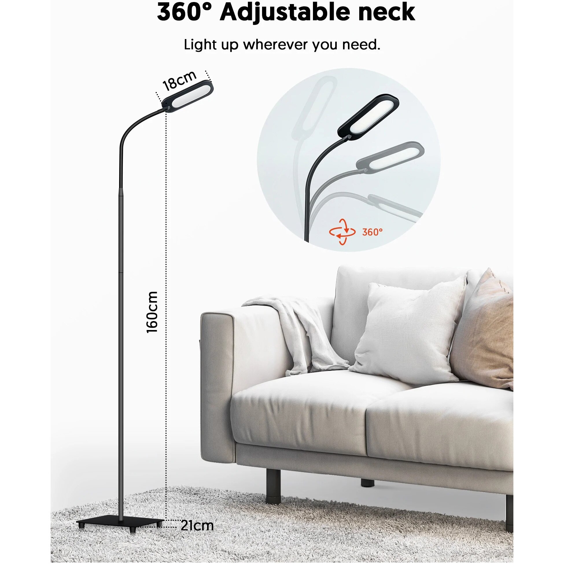 Lampadar LED Teckin FL32, cu touch control, dimabil, 12W, 5 niveluri de ...